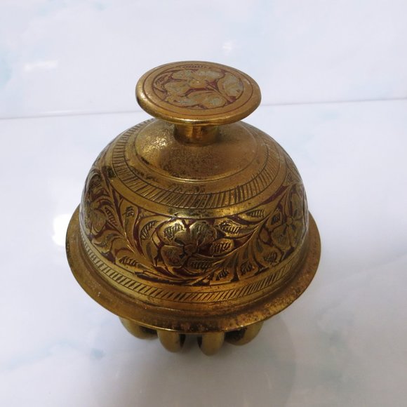 Accents | Vintage India Ornate Etched Floral Brass Elephant Claw Prayer ...